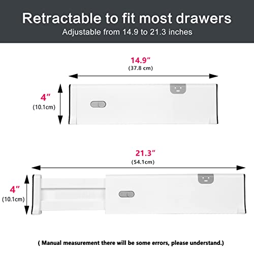 Drawer Dividers Organizers 4 Pack, Expandable from Length 14.9-21.3'', Adjustable 4" High, Deep Dresser Drawer Organizer, Plastic Drawer Separators for Clothing, Kitchen Utensils and Office Storage