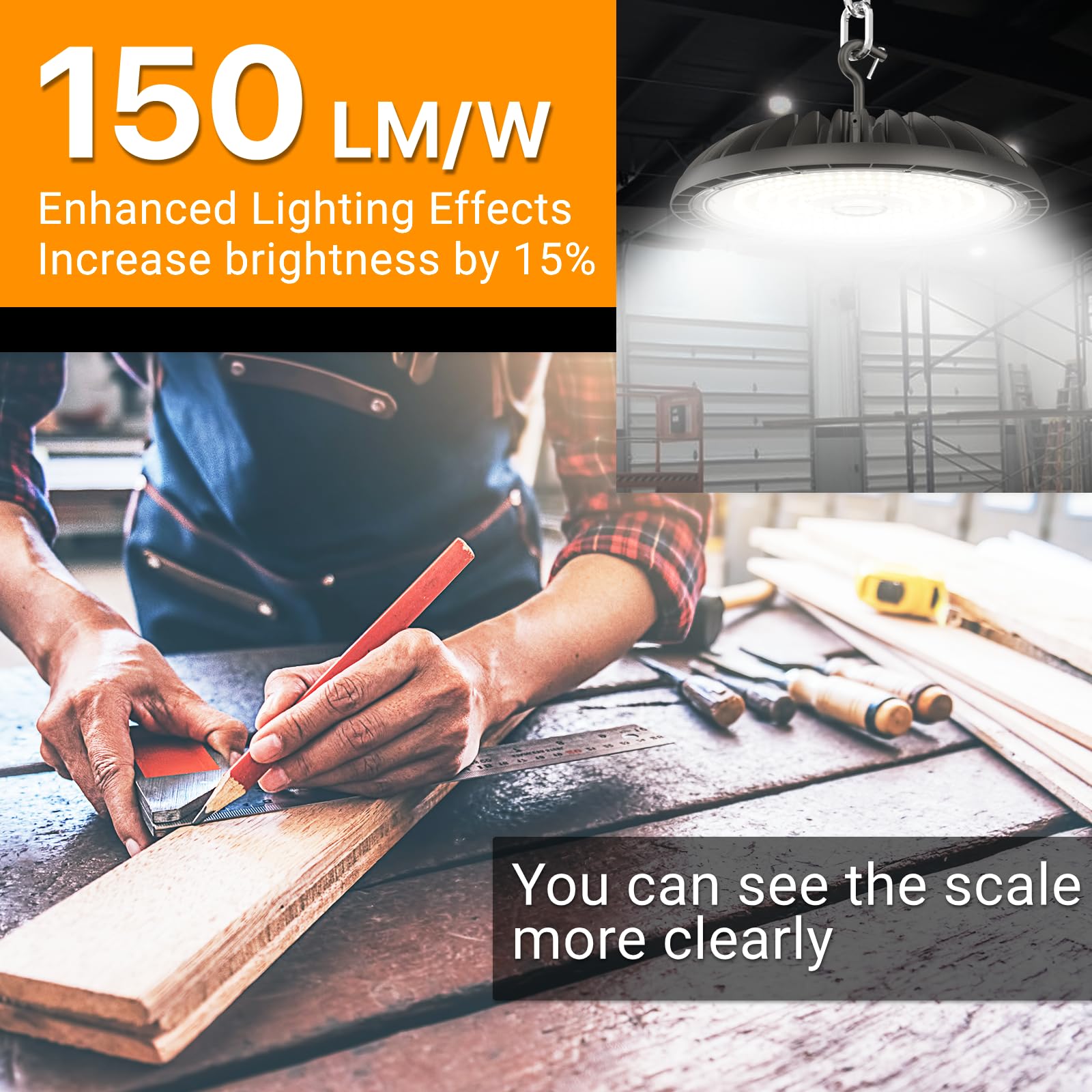 DEMILARE Led High Bay Light 150W, 5000K Bright High Bay Led Lights 22500LM, Durable UFO Bay Lighting (150LM/W) for Workshop, Garage, Barn