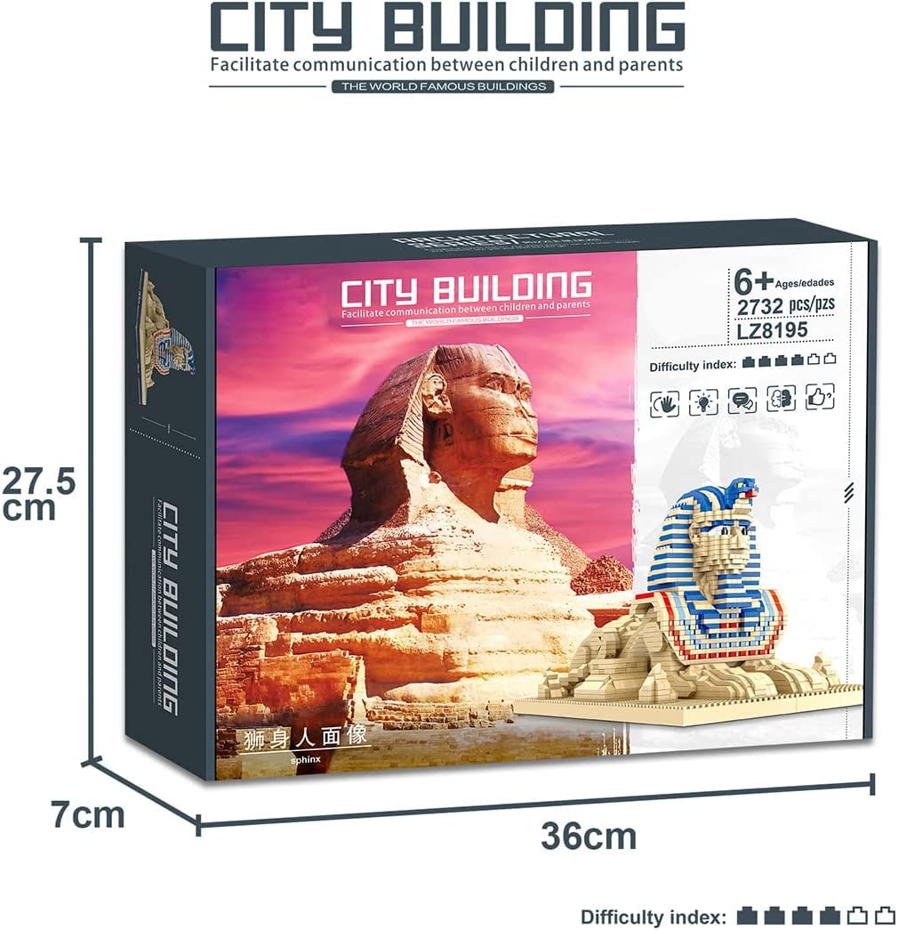 Auspcers Sphinx of Giza Micro Mini Building Blocks Set, (2732 Pieces) Small Particles Famous Attraction Model Kit, Famous World Architecture Educational Toys Micro Bricks for Kids Adults