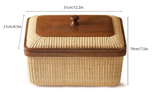 Teng Jin Rectangular with Lid Handmade Nantucket basket Cane staves finely-woven home-storage-baskets-and-containers Arts,Decorative Storage Baskets for Shelves