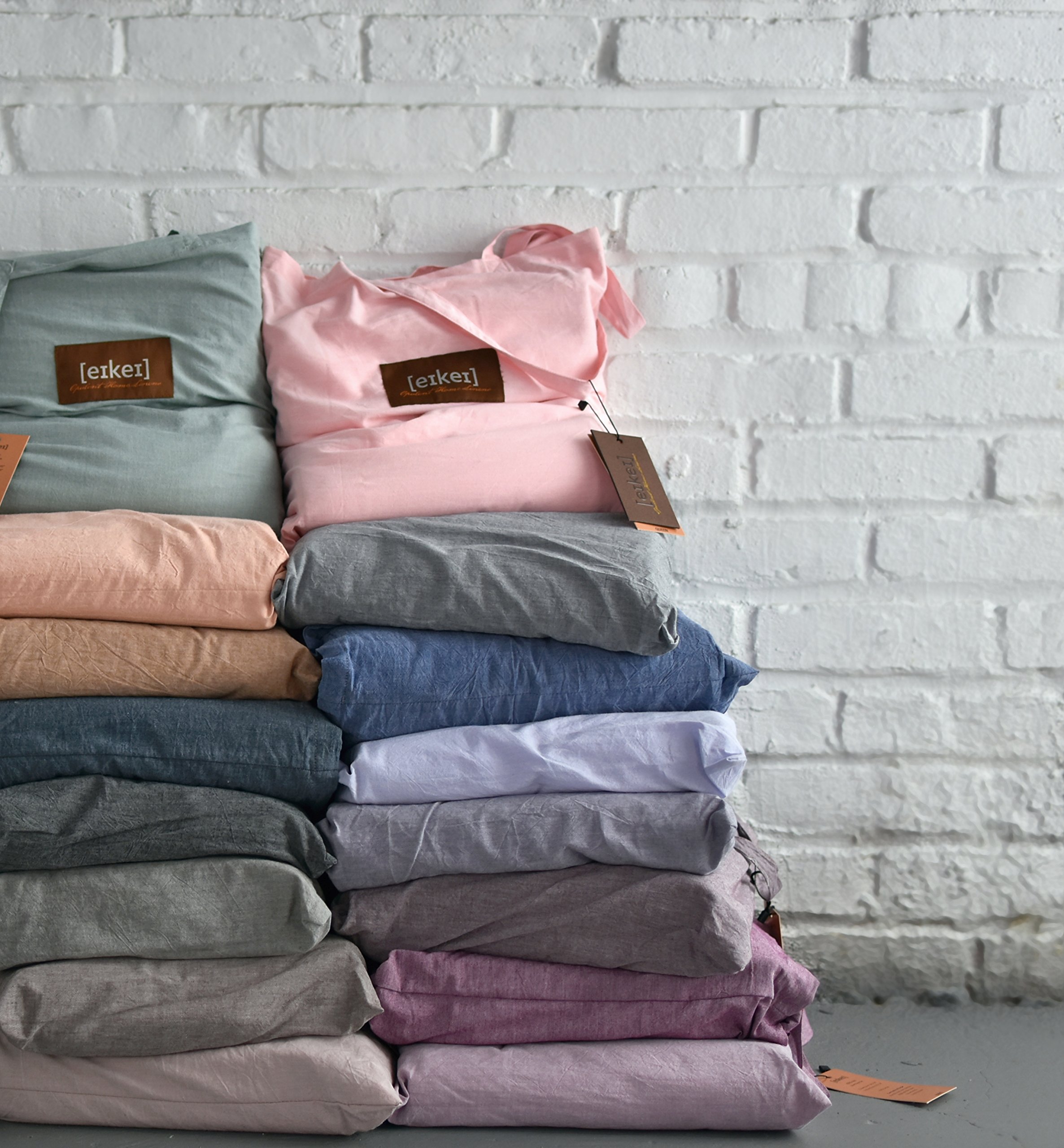 Eikei Washed Cotton Chambray Duvet Cover Solid Color Casual Modern Style Bedding Set Relaxed Soft Feel Natural Wrinkled Look (King, Eucalyptus Mint)