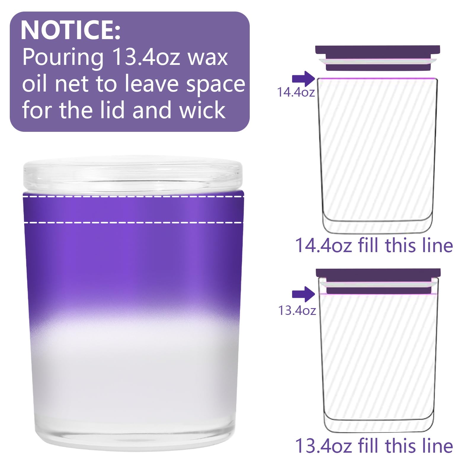 DRUNKEN 6 Pack Candle Glass Jars, 14.4oz Large Purple White Gradient Empty Candle Jars with Glass Lids, Bulk Candle Containers for Making Candles - Dishwasher Safe
