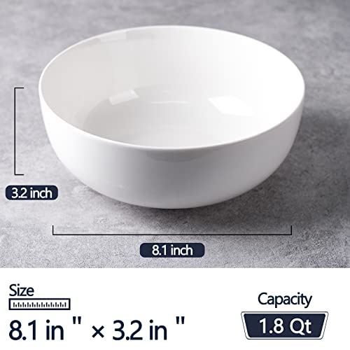 DELLING 60 Oz Large Serving Bowls Set, 8" White Soup Bowls Big Salad Bowls for Kitchen, Ceramic Mixing Bowls For Pasta, Soup, Fruit Vegetable, Ramen, Microwave & Dishwasher Safe, 3 Pack