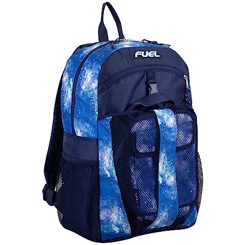 FUEL Backpack with Lunch Box Combo β 18β Two Compartment Water Resistant Durable Adjustable Straps with Side Water Bottle Pockets 2 in 1 Set - Light Blue Galaxy