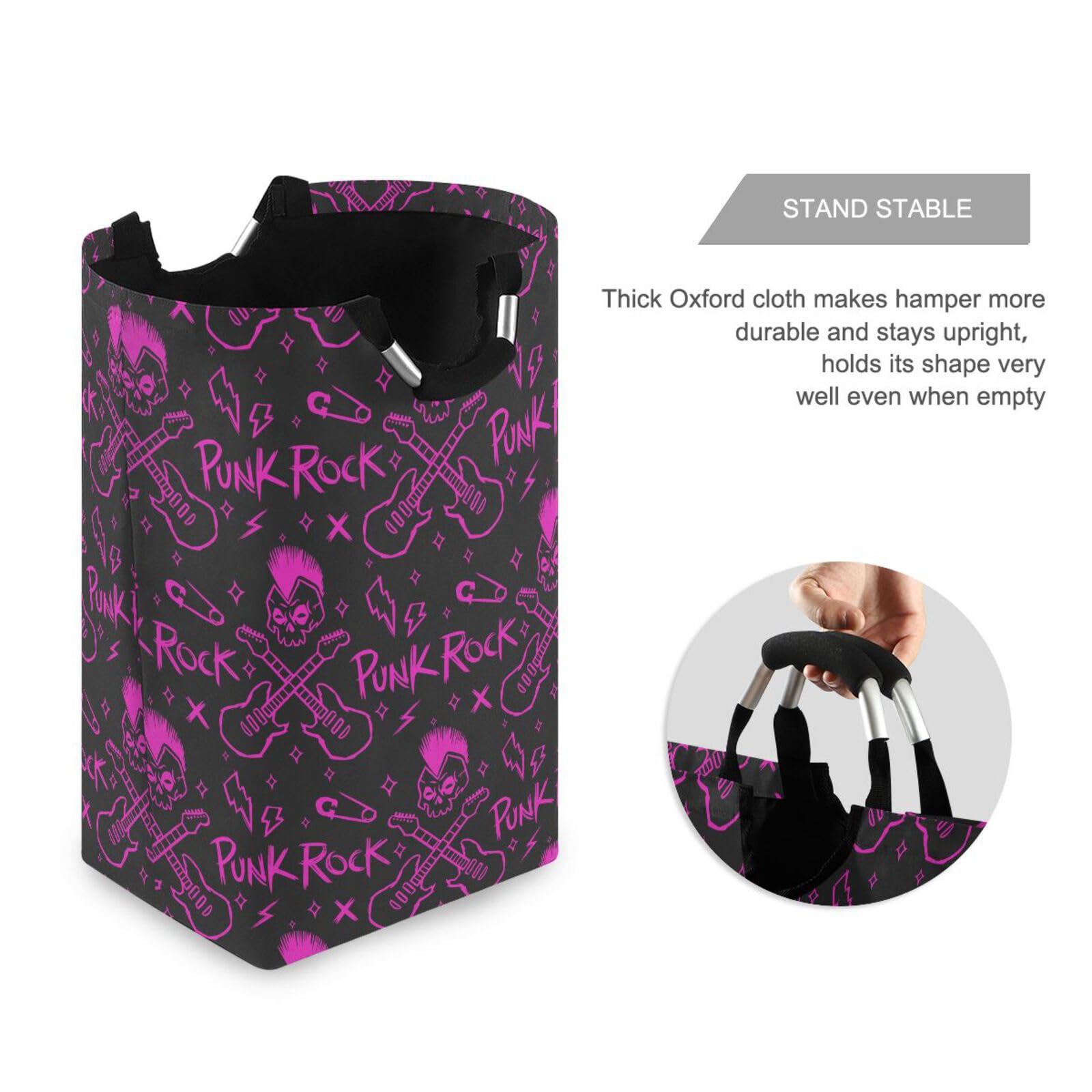Music-punk-rock-print Laundry Basket With Handles Foldable Toys Storage Organizer For Home Bathroom Bedroom Dorm