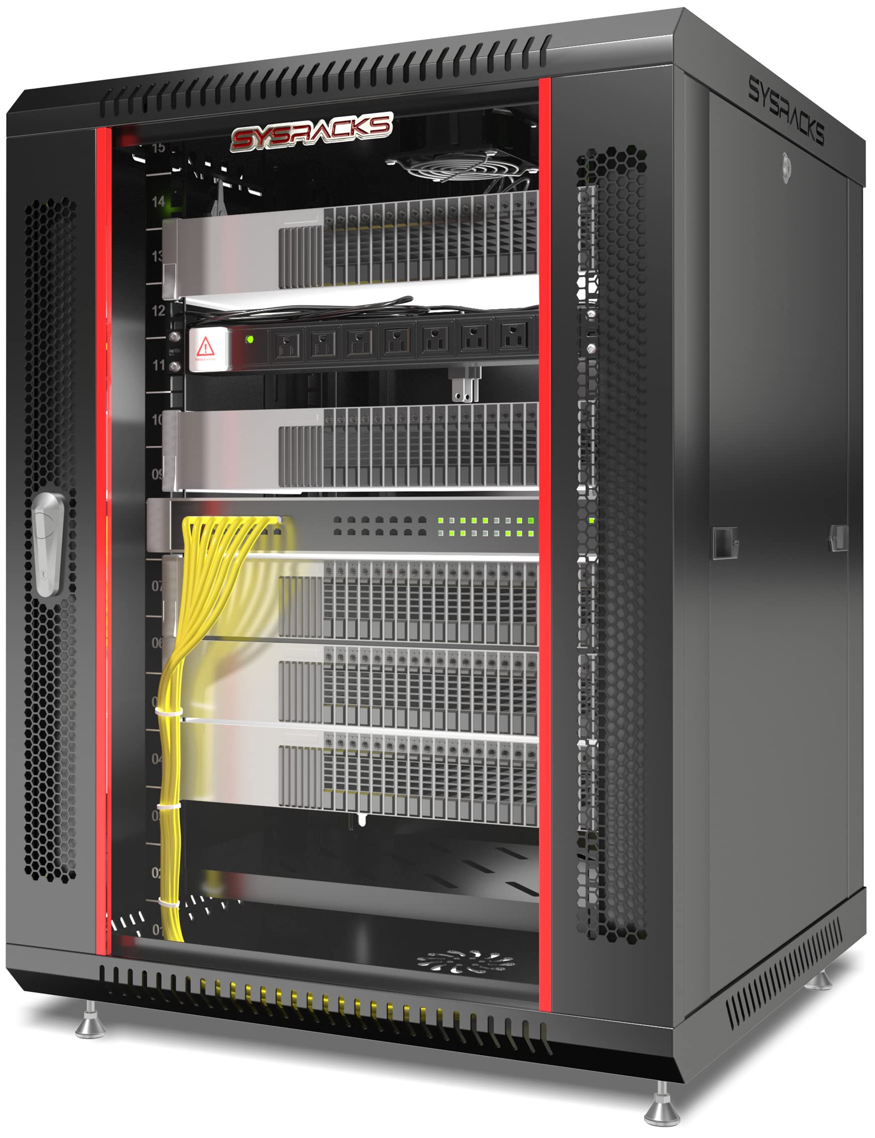Server Rack - Wall Mount Network Enclosure - Locking Wall IT Cabinet - 19 Inch Rack Av Audio Video Rack Lockable Cabinet Network Rack - Powerbar - Shelf - Fan - Feet (15U (24" w x24 d x30 h))