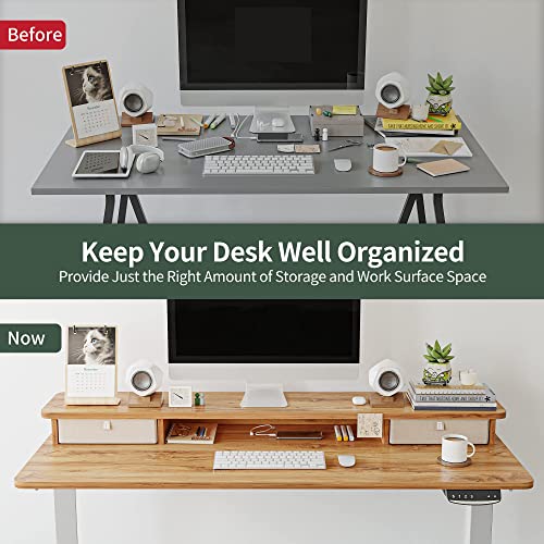 FEZIBO Height Adjustable Electric Standing Desk with Double Drawer, 40 x 24 Inch Stand Up Table with Storage Shelf, Sit Stand Desk with Splice Board, White Frame/Light Rustic Brown Top