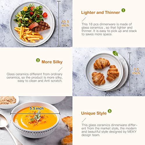 Dinnerware Sets,MEKY Flower Pattern Plates, Service for 6, Glass Plates, Dishes, Bowls, Resist Fracture, Anti-Chip