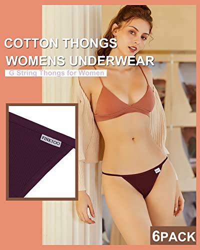 FINETOO 6 Pack G String Thongs for Women Cotton Panties Low Rise Stretch T-back Tangas Sexy Underwear Womens S-XL