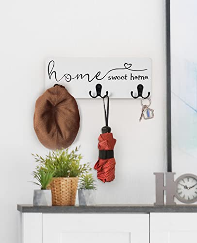 homenote Key Holder for Wall, Delicate Wall Mounted Key Rack with 3 Double Key Hooks, Home Sweet Home Decor Wooden Key Hanger for Entryway, Hallway, Kitchen, Bedroom, Bathroom, Office (White)