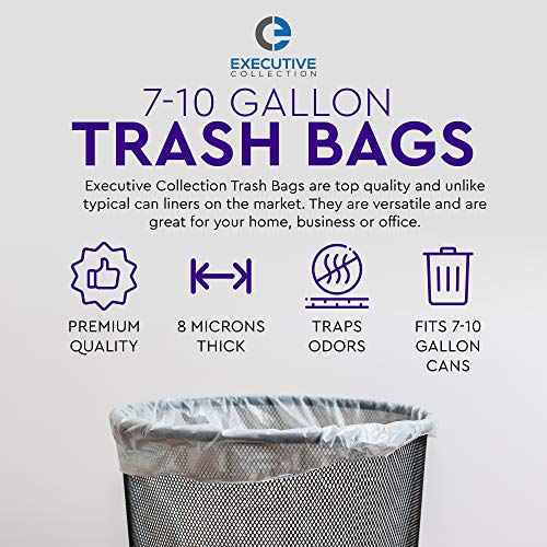 Clear 7-10 Gallon Trash Bags, Bulk Pack - Medium Size Garbage Bin Liners for Office, Bedroom and Kitchen Wastebasket Cans - by Executive Collection (100 Bags)