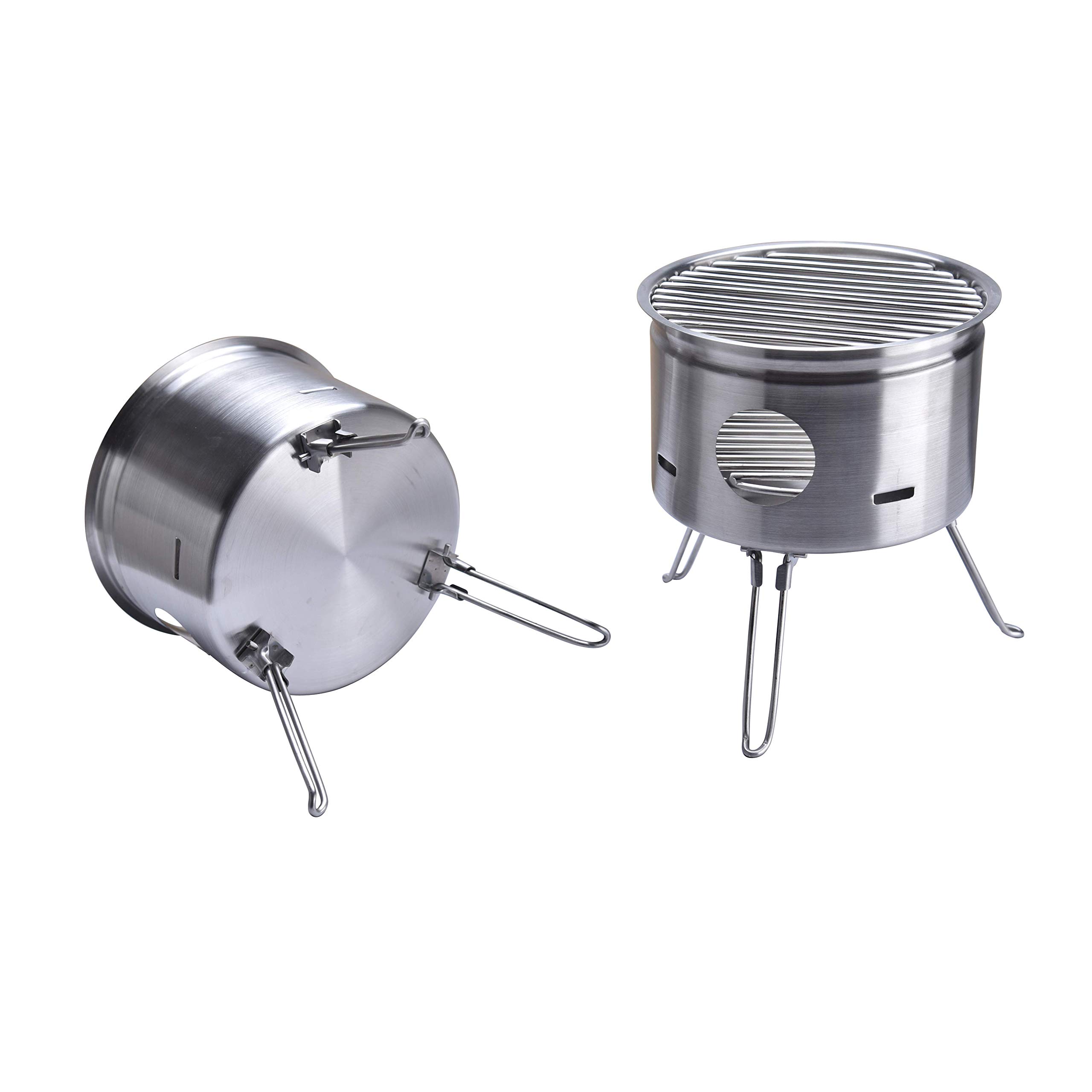 ARC USA BQ2026, Easy Carry Stainless Steel Camping Stove Backing Stove Portable Wood Burning Stoves for Picnic BBQ Camp Hiking with Grid
