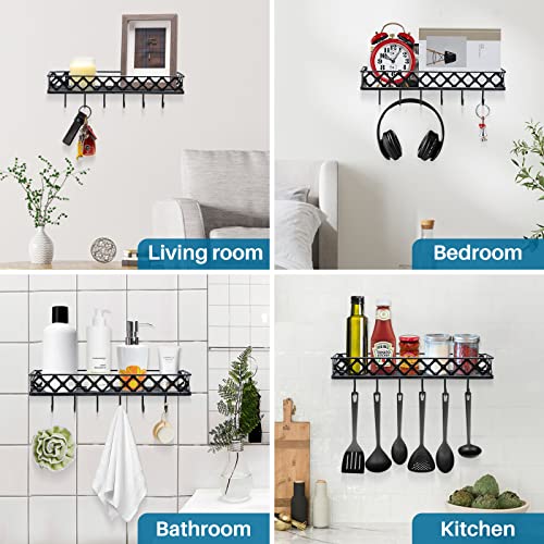 HOMERACK Key Holder for Wall, 6 Key Hooks, Wall Mount Key Rack with Mail Organizer, Metal Key Hanger for Entryway, Hallway, Office, Black