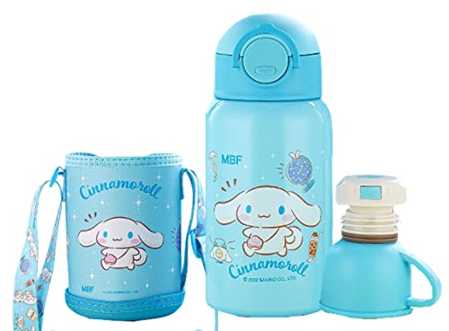 Everyday Delights Sanrio Cinnamoroll Stainless Steel Insulated Water Bottle with Cup, Straw and Bag 500ml - Blue (CN2140)