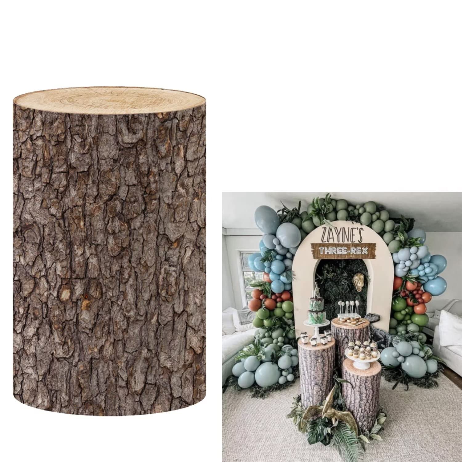 HISDH Vintage Wooden Pedestal Covers for Birthday Party Decoration Wood Grainy Texture Plinth Cover Printed Fabric Cylinder Cover Wedding Bridal Shower Baby Shower Baptism Communion Props Dia40 H90