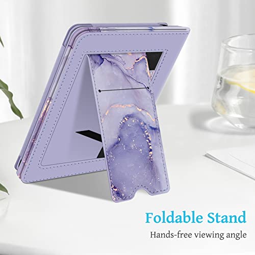 Fintie Stand Case for 6" All-New Kindle (2022 Release) - PU Leather Cover with Card Slot & Hand Strap for Kindle 2022 11th Generation Model No. C2V2L3 (NOT fit Paperwhite or Oasis), Lilac Marble