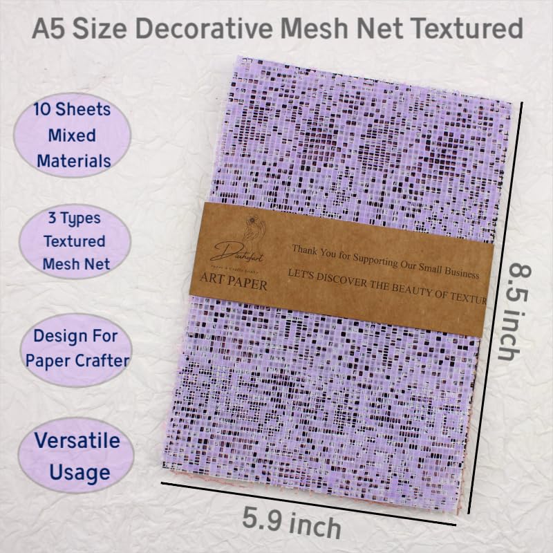 Diuhofart Textured Mesh Fabrics for Junk Journals, Handmade Decorative Scrapbook Materials for Crafts, Art Journaling, Scrapbooking, Collage 10 Sheets
