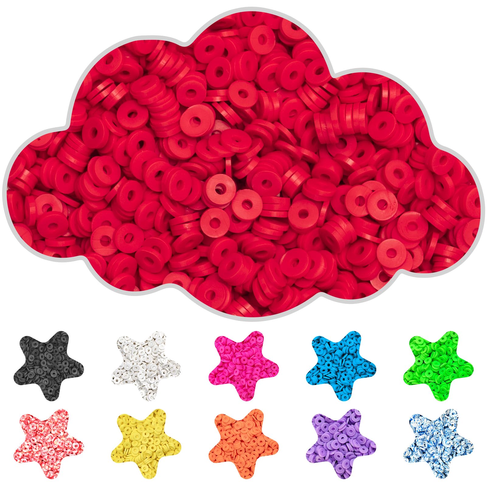 Clay Beads, 3000Pcs Red Clay Heishi Beads for Bracelets Making, Flat Round Polymer Heishi Beads for DIY Jewelry Making(Bagged)