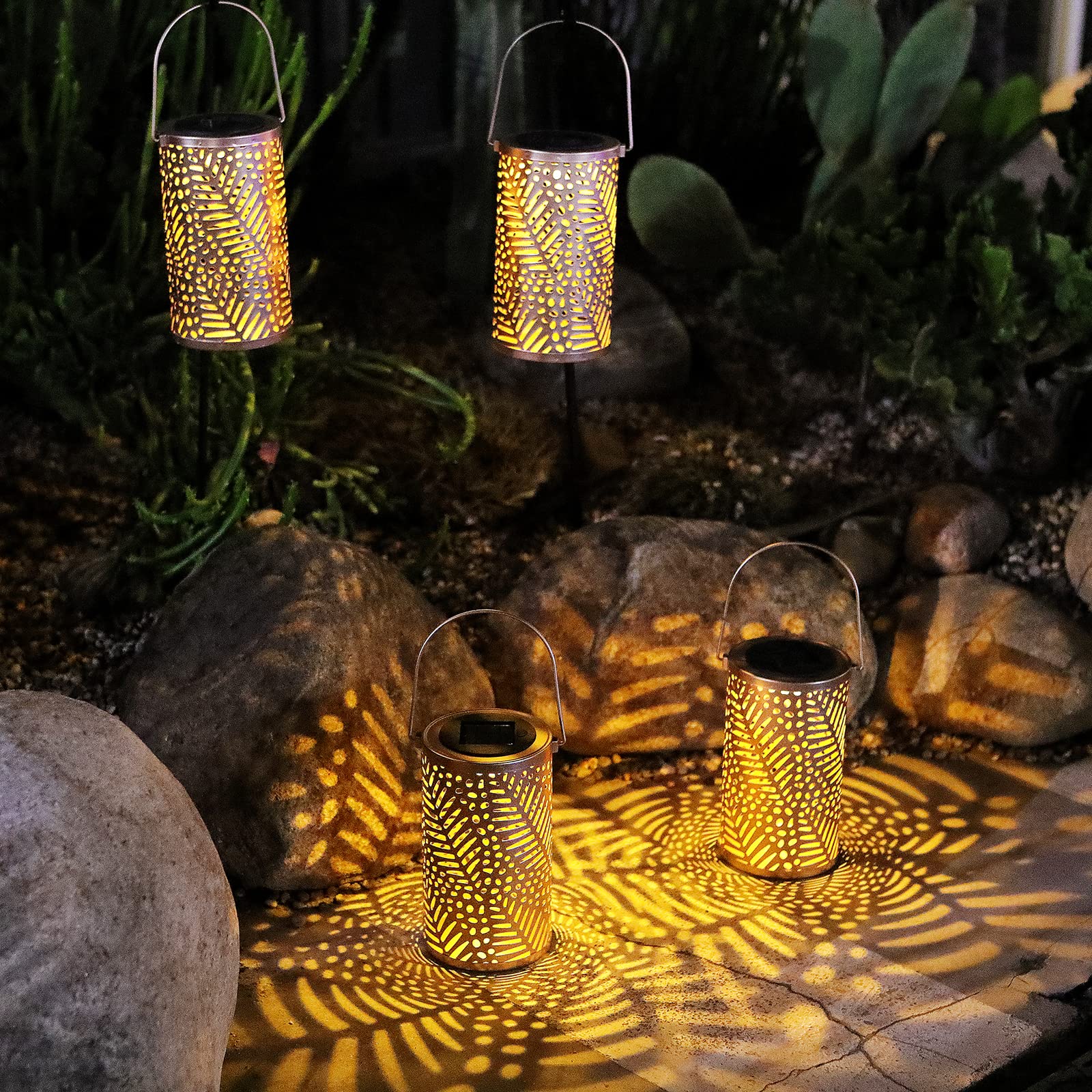 FLJZCZM Solar Lanterns Lights Outdoor Lantern Hanging Garden Metal Retro Light Battery Table Lamp Decorative Yard Camping Waterproof (Golden)