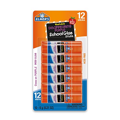 Elmer's Disappearing Purple School Glue Sticks, Washable, 6 Grams, 12 Count & Disappearing Purple School Glue Sticks, Washable, 22 Grams, 3 Count