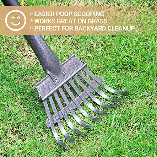 Heeyoo Dog Pooper Scooper, Dog Poop Tray and Rake Set, Pet Waste Removal Scoop with Long Adjustable Sectional Stainless Handles, 2 Pack