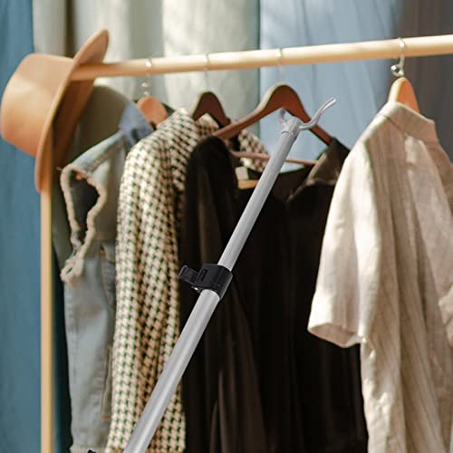 DOITOOL Hanger Retriever Pole with Hook- Adjustable 50 INCH High Reach Garment Hook- Extendable Reaching Stick Pole to Easily Reach Clothes and Closet Poles ( Silver )