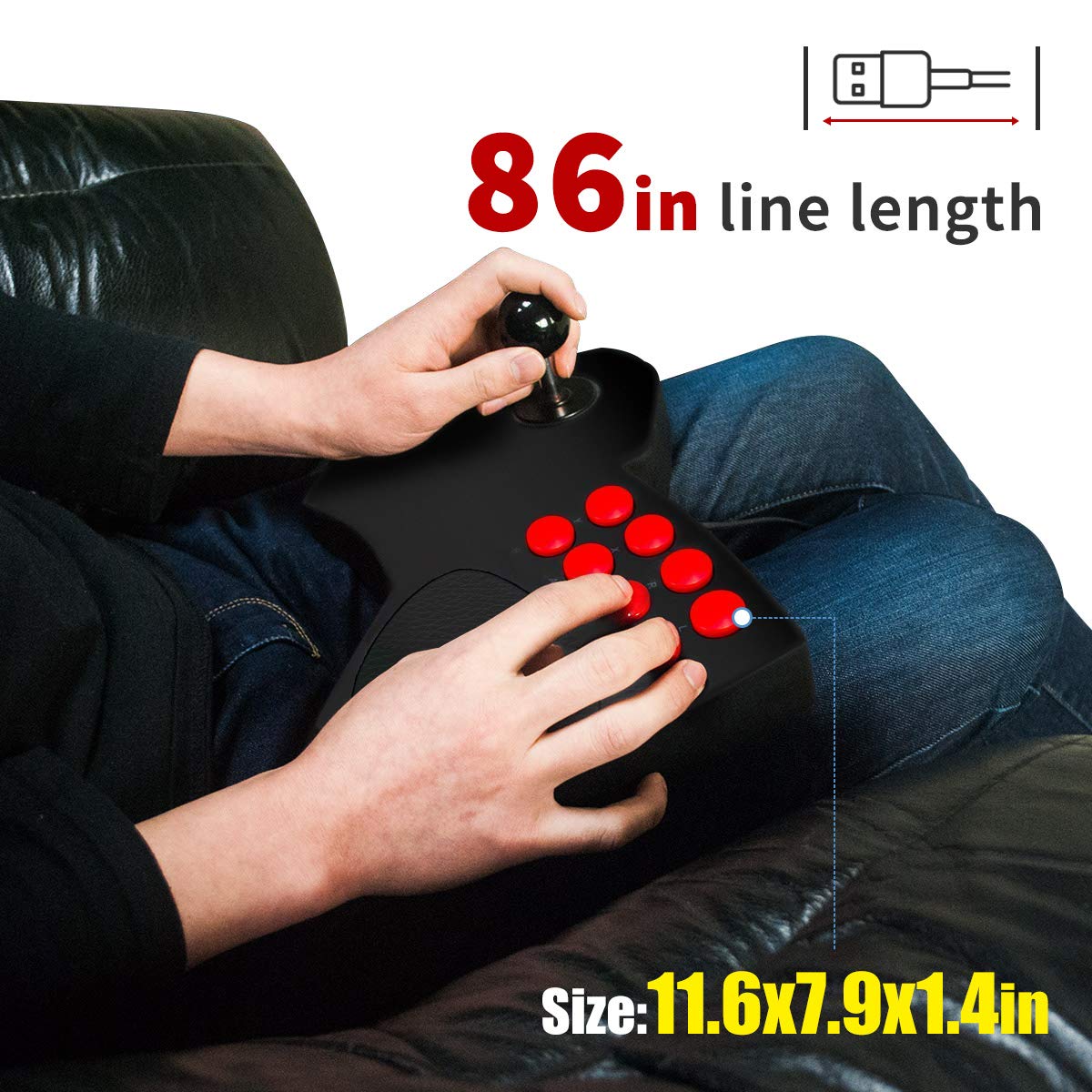Arcade Fight Stick PC fightstick Multi-Function Joystick for PS3 Switch NeoGeo Mini Fighting Joystick, Raspberry Pi, Computer XInput/DirectInput, TV Android