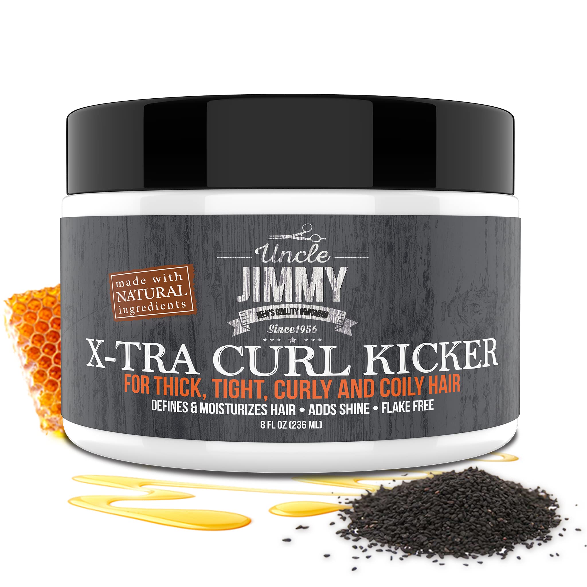 Uncle Jimmy Curl-Kicker Hair Cream for Men - Medium Hold Forming Cream - Flake Free Hair Styling Cream with Black Seed Oil and Honey 8 Fl Oz