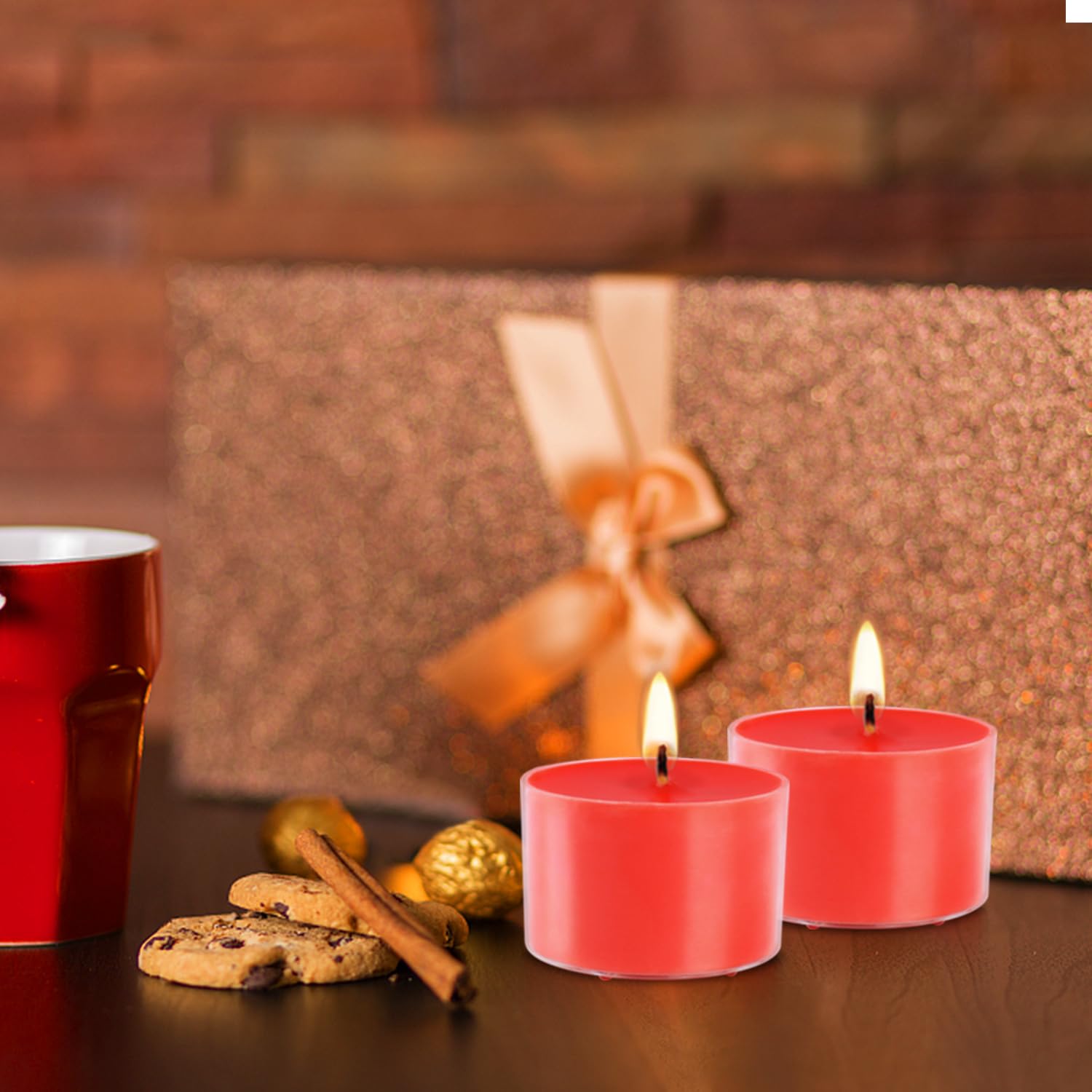 Clear Cup Tea Light Candles - Red - Box of 50 - Apple Scented Tealight Candles - Long Burning Time of 8 Hours - Great for All Events