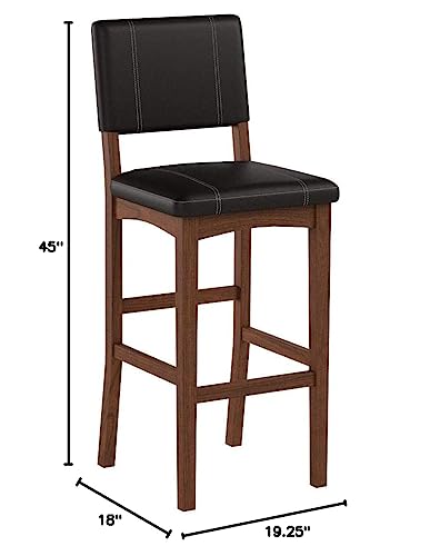 Linon Home Decor Milano Bar Stool, Medium Dark Walnut, 30-Inch