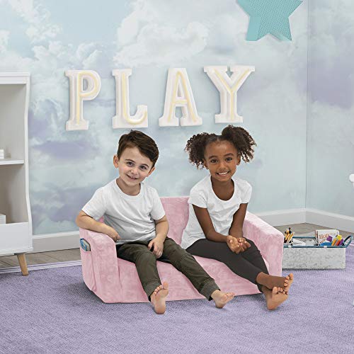 Delta Children Serta Perfect Sleeper Extra Wide Convertible Sofa to Lounger, Comfy 2-in-1 Flip Open Couch/Sleeper for Kids, Pink
