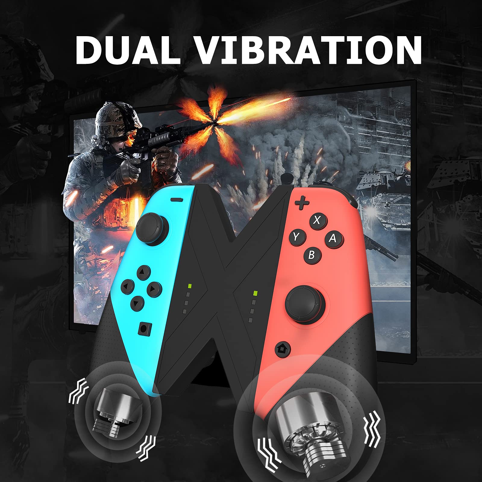 Joycon Controller Replacement for Switch Joycon,Alternatives for Left and Right Joy Con Controller,L/R Switch Controller Support Wake-up Function with Grip Stand (Blue and Red)