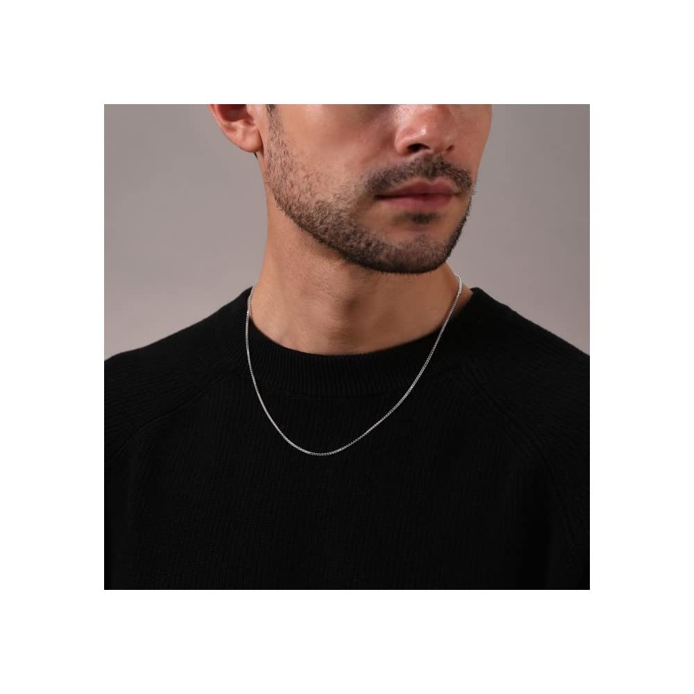 ARGENTO REALE Authentic 925 Sterling Silver Box Chain Necklace, Silver Box Link Necklace, Sterling Silver Chain 16-30 Inch, Made In Italy, Women Girls Boys Men
