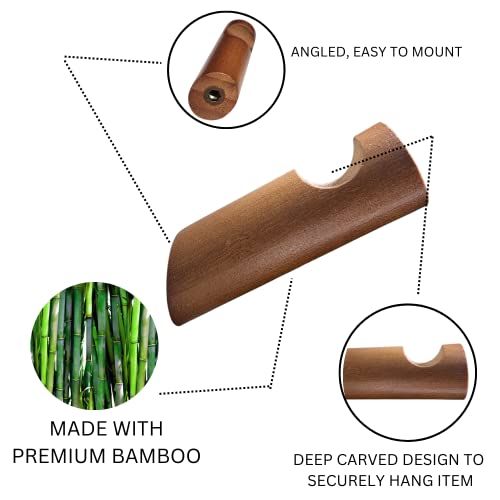 Eternal Nature Bamboo Wood Wall Hooks 6 Pack - Handmade Rustic Mounted Hooks - Heavy Duty Wooden Wall Hooks- Modern Decorative Entryway Hanger Peg Set for Hanging Coat Hat Cap Bag Backpack Clothes