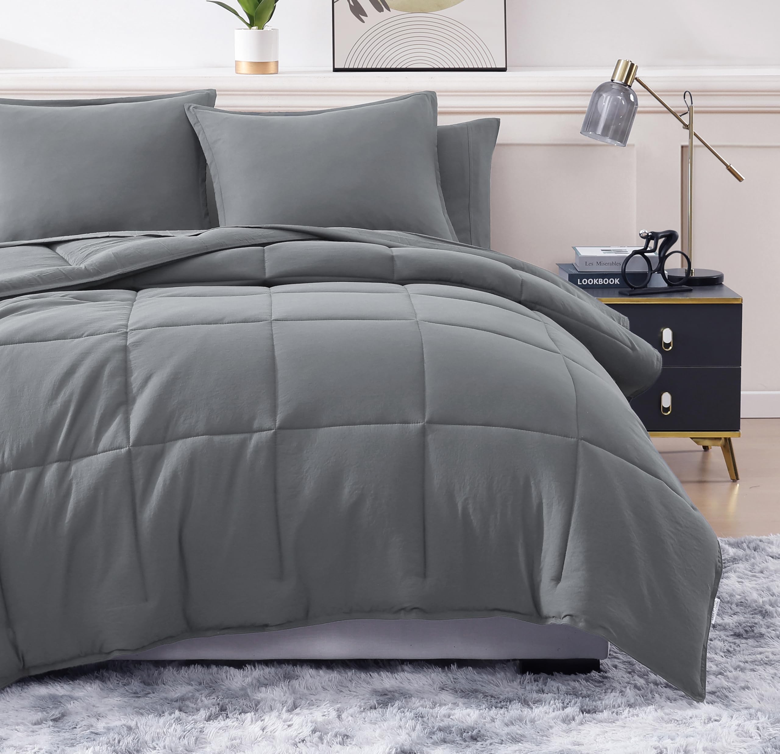 Casa Platino Twin Bed Comforter Set Pre-Washed – Soft & Cozy Breathable Brushed 100% Microfiber Comforter Set Queen with Comforter, Flat Sheet, Fitted Sheet, 1 Pillowcase & 1 Sham - Sepia Rose