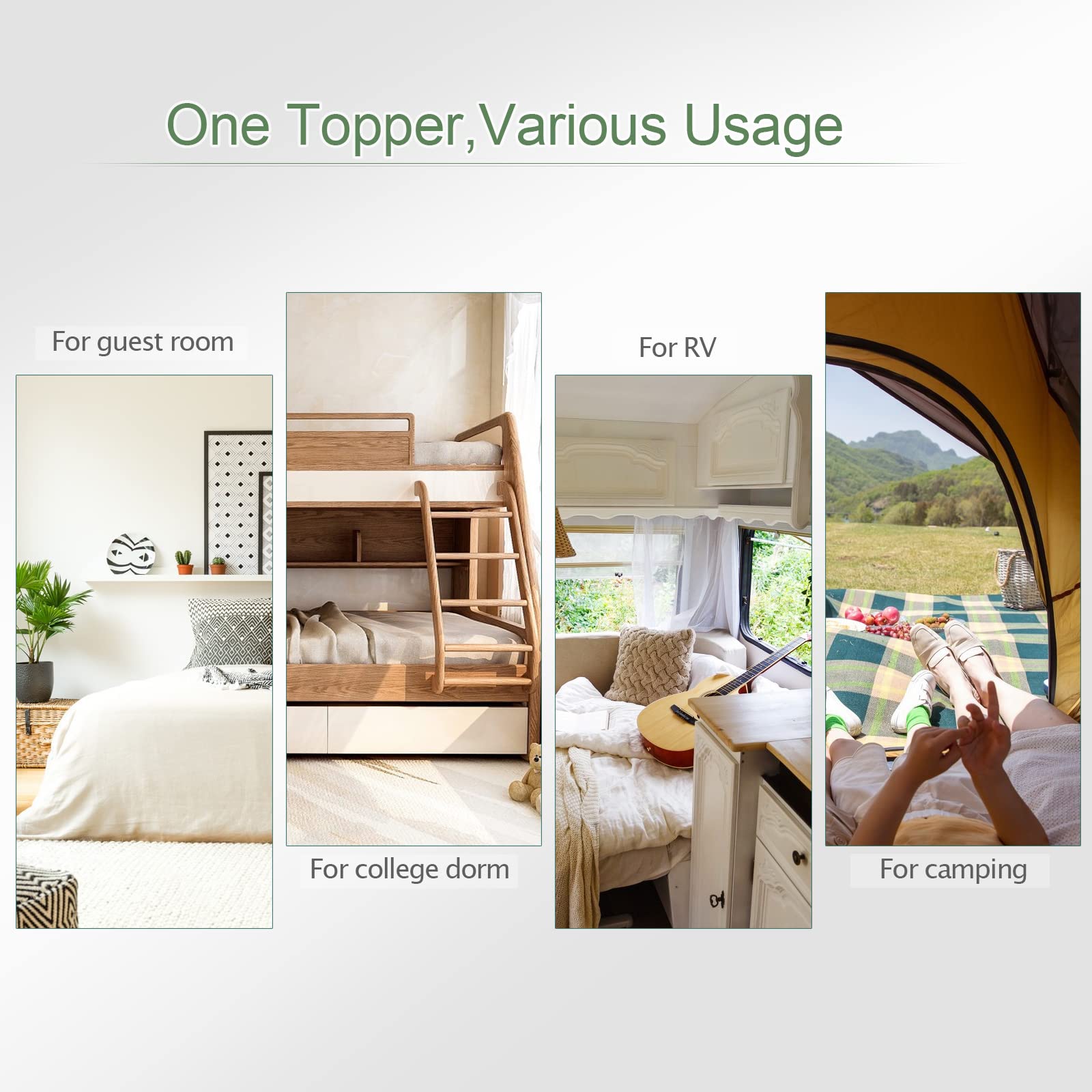 Mattress Topper Queen, Assile 3 Inch Green Tea Memory Foam Mattress Topper with Zippered Bamboo Cover, Cloud-Like Soft