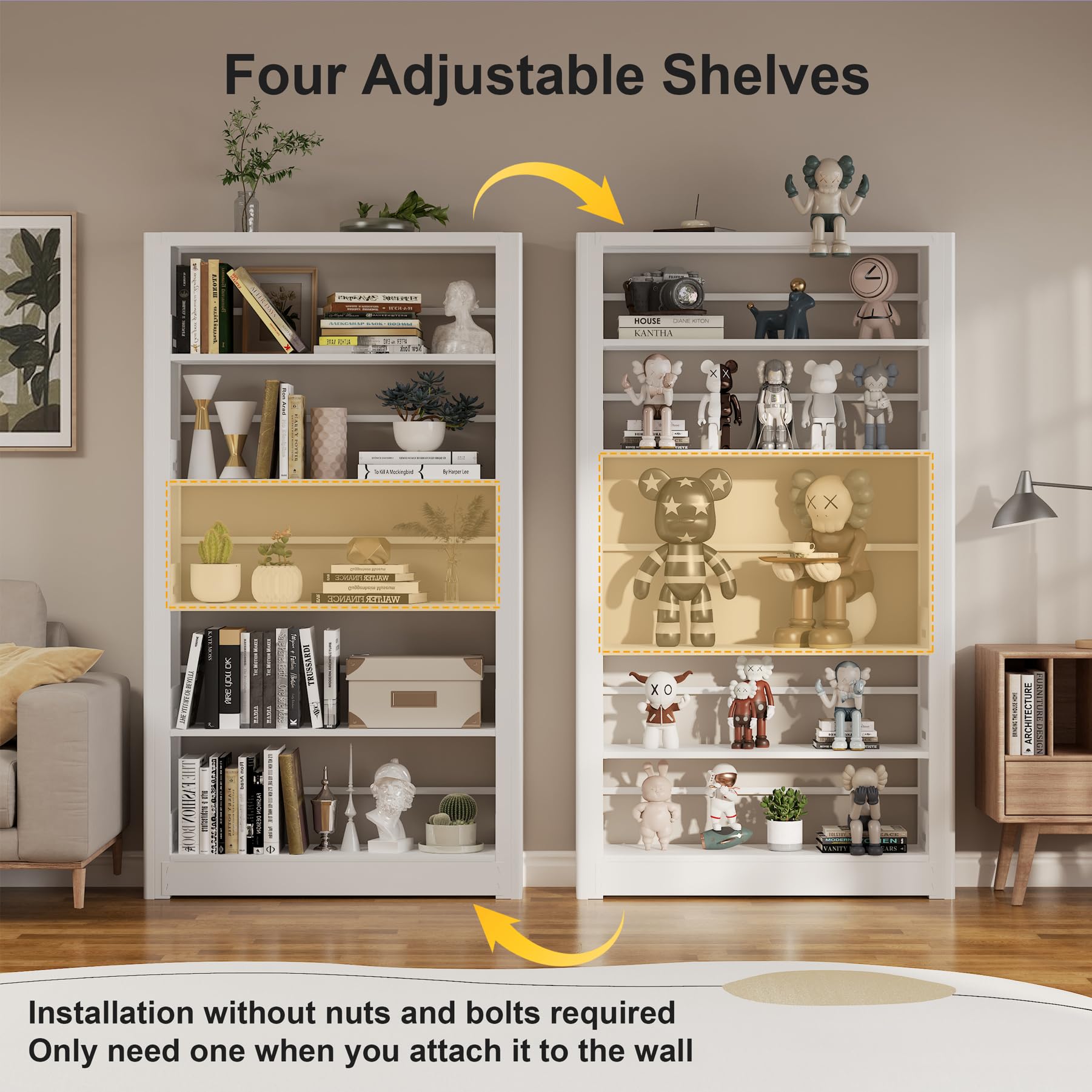 RpAosd Metal Bookshelf, 69" Heavy Duty Bookcase with 5 Adjustable Shelves, Open Shelf Bookcase, Free-Standing Library Bookshelf for Home Office, Library, Bedroom, Living Room (White)