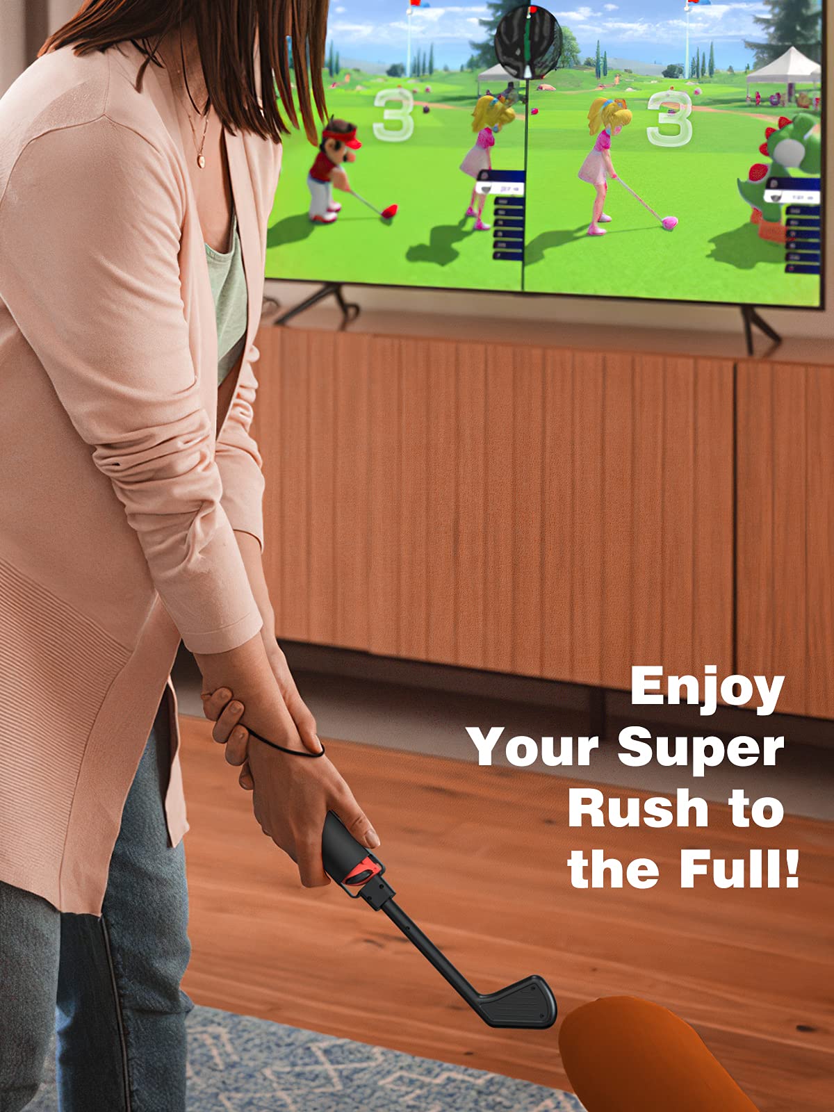 MoKo Golf Clubs Fit with Switch/Switch OLED Model (2021) Mario Golf: Super Rush Golf Handle Grips Game Accessories Kit Fit with Joy-Con Controller 2 Pack with Rotatable Golf Rod &Wrist Strap, Black