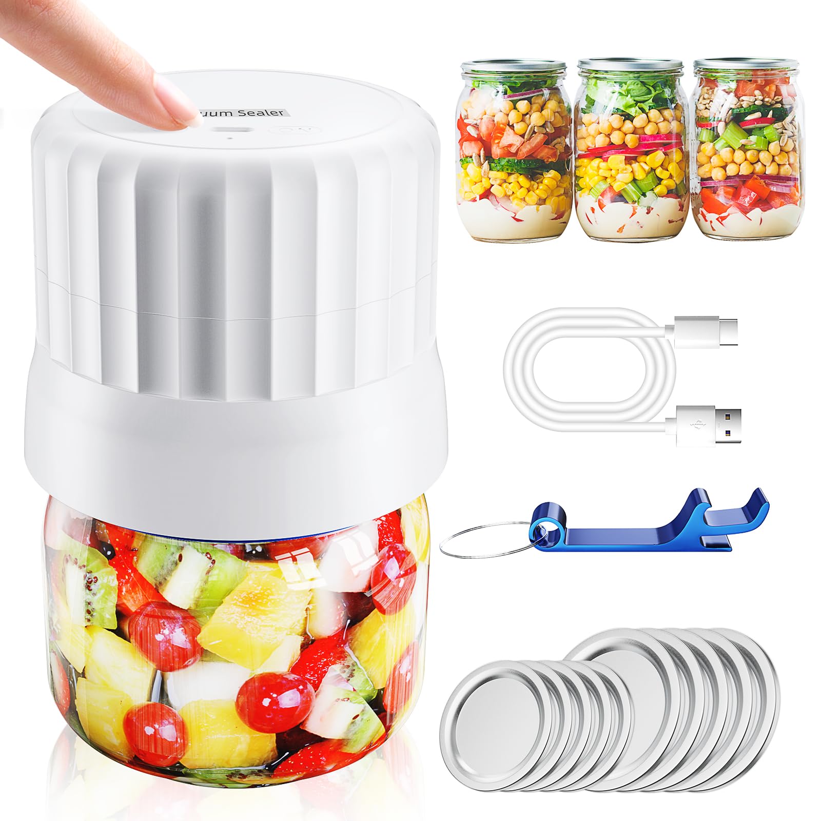 Electric Mason Jar Vacuum Sealer, Vacuum Sealer Kit for Wide Regular Mouth Mason Jars, Canning Jars Vacuum Seal Machine Kit Jars Sealing Machine Attachment for Food Storage