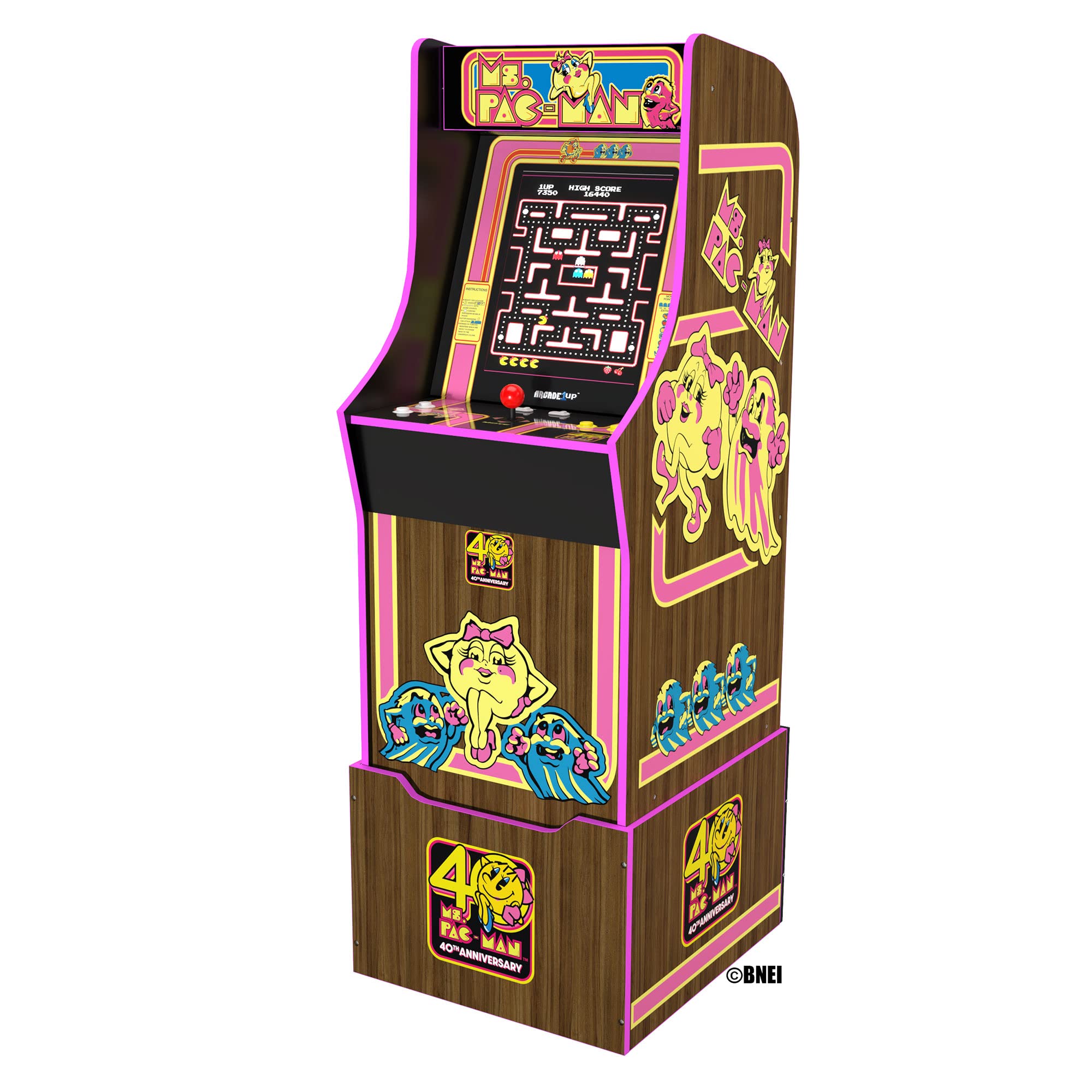 Arcade1Up Ms. Pac Man 40th Anniversary Classic 10 in 1 Coinless Arcade Video Game Cabinet Machine with Riser for Home Rec Rooms