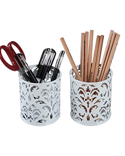 EasyPAG 2 Pack Pen Holder for Desk Premium Metal Pencil Holder Pen Cup Marker Holder Makeup Brush Holders, Desk Accessories & Workspace Organizers for Home, School & Office,White