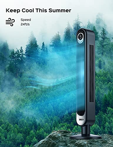 Dreo Pilot Max 120° Oscillating Tower Fan, 42 Inch Bladeless Fan & Tower Fan with Remote, 42 Inch Oscillating Bladeless Fan with 6 Speeds, 3 Modes, LED Display, Quiet Indoor Standing Fans