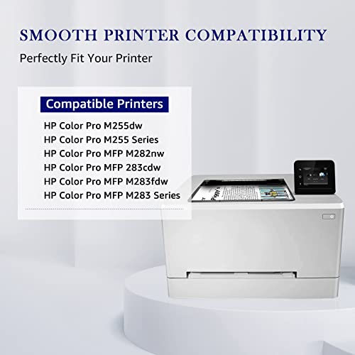 Mooho (with Chip 206A Toner Cartridges Set Compatible for HP 206A 206X Toner Cartridges Replacement for HP Color Pro MFP M283fdw M283cdw M255dw M282nw M283 M255 M282 Series Printer -BK/C/M/Y, 4 Pack