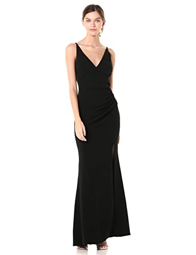 Dress the Population womens Jordan Plunging Drape Front Sleeveless Long Gown With Slit Dress, Black, Medium US