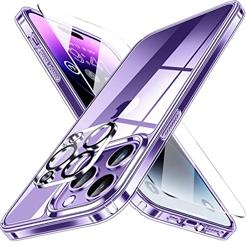 Humixx [5 in 1] for iPhone 14 Pro Case, with 2X Screen Protector + 2X Lens Protector, [20x Anti-Yellowing][12 FT Drop Protection] Clear Shockproof Protective Case for iPhone 14 Pro 6.1 inch