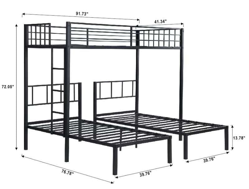 EMKK Triple Twin-Over Double Twin Bunk Bed for Kids Bedroom,Sturdy Triple Bunkbed,3 Twin-Size beds,No Box Spring Needed,Space Saving Design