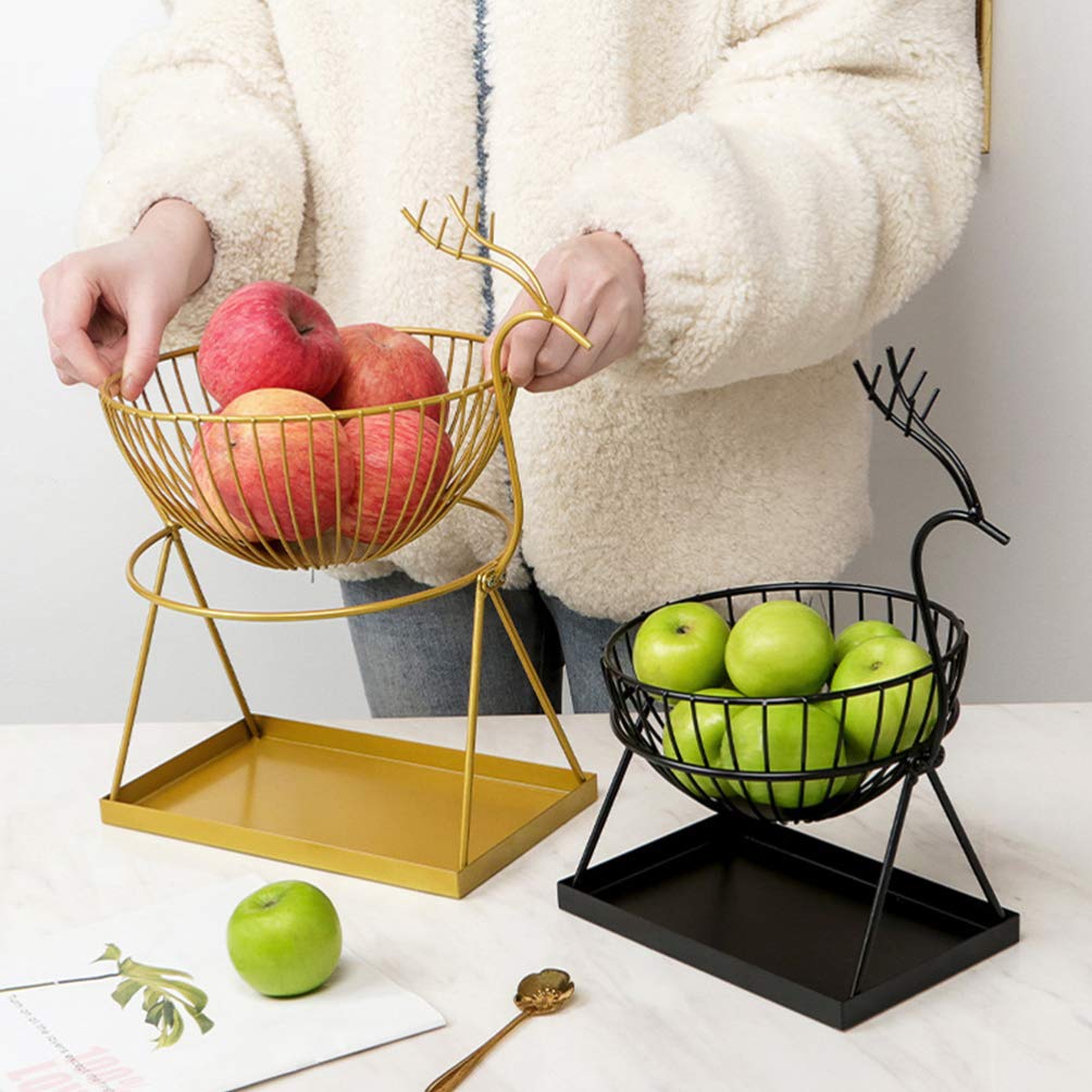 BESPORTBLE 1pc Deer Double Layer Fruit Basket Fruit Serving Basket Dry Fruit Holder Thank You Bags Wire Fruit Basket Fruits Metal Baskets Tabletop Decor Iron Household Fruit Dish