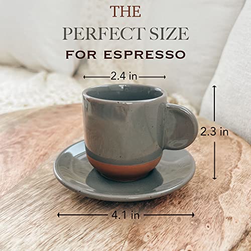 Mora Ceramic Mini Espresso Cups Set of 4, 3oz - Tiny Italian Inspired Mugs With Saucers For Small Shots of Coffee - Modern Boho Style For Any Kitchen or Cafe. Microwave Safe Porcelain - Asstd Neutrals