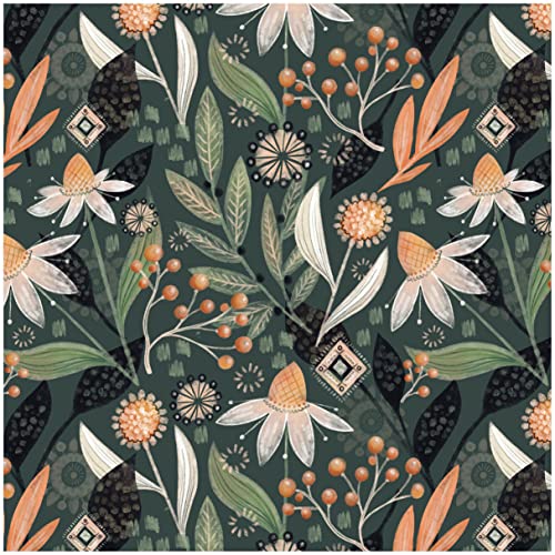Floralplus Boho Peel and Stick Wallpaper Removable Boho Wallpaper Peel and Stick Floral Botanical Wallpaper for Bedroom Cabinet Wall Office Decor 118 * 17.7in