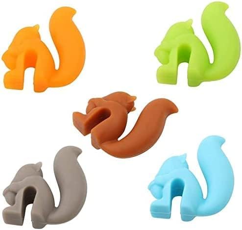 Cute Squirrel Shape Silicone Tea Bag Holder Squirrel Drink Markers, Tea Bag Holder for Mug Candy Colors Gift Set Cup Hanging Tool 5 Pcs